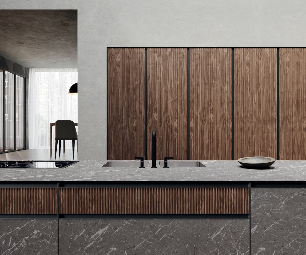 Cuisine en pierre Alicante et Noyer Avola • Kitchen Prestige